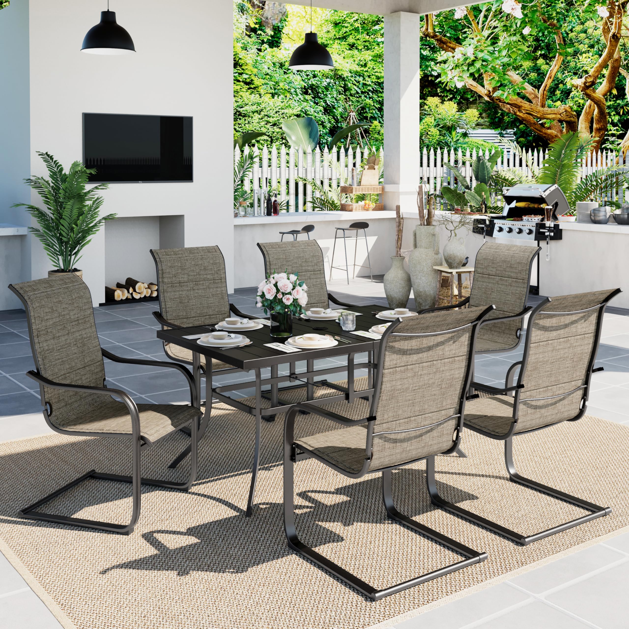 Sophia & William Patio Dining Set, Grey, 7 Piece, Outdoor Furniture, Patio Table and 6 Chairs, Quick Dry Textilene Support, 350 lbs