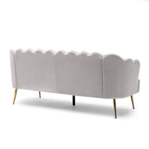 Christopher Knight Home Reitz Channel Stitch 3 Seater Shell Sofa - Velvet - Beige/Gold