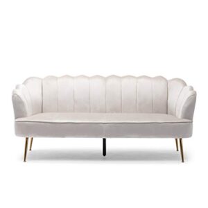 christopher knight home reitz channel stitch 3 seater shell sofa - velvet - beige/gold