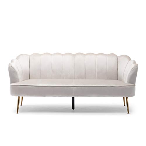 Christopher Knight Home Reitz Channel Stitch 3 Seater Shell Sofa - Velvet - Beige/Gold