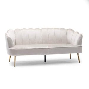 Christopher Knight Home Reitz Channel Stitch 3 Seater Shell Sofa - Velvet - Beige/Gold