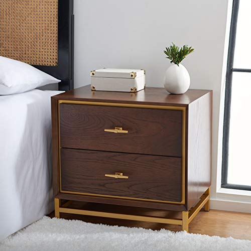 SAFAVIEH NST6401B, 23" W x 16" L x 21.5" H, Walnut/Brass