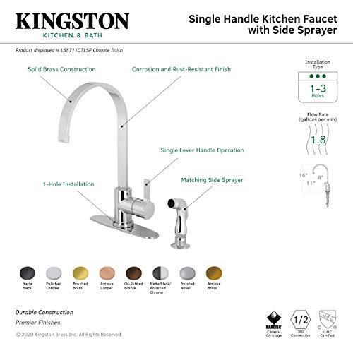 Kingston Brass LS8713CTLSP Continental Kitchen Faucet, Brushed Brass