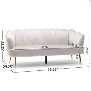 Christopher Knight Home Reitz Channel Stitch 3 Seater Shell Sofa - Velvet - Beige/Gold