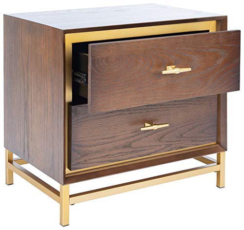 SAFAVIEH NST6401B, 23" W x 16" L x 21.5" H, Walnut/Brass