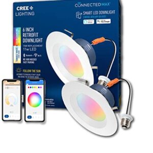 Cree Lighting Connected Max Smart Led 6 Inch Downlight Tunable White + Color Changing, 2.4 Ghz, Works with Alexa and Google Home, No Hub Required, Bluetooth + WiFi, 1Pk (Cmdl6-75W-Al-9Ack)