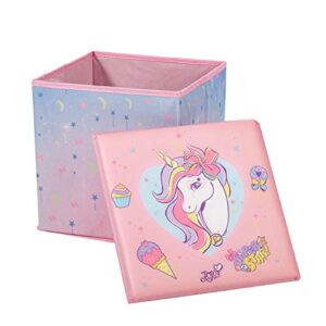 Idea Nuova JoJo Siwa Believe in Your Dreams Unicorn 3 Piece Collapsible Storage Set with Collapsible Ottoman, Bin and Figural Dome Pop Up Hamper, Pink