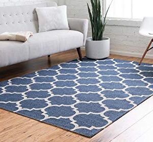 Rugs.com Georgia Collection Rug – 7' x 10' Navy Blue Flatweave Rug Perfect for Living Rooms, Large Dining Rooms, Open Floorplans