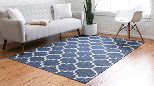 Rugs.com Georgia Collection Rug – 7' x 10' Navy Blue Flatweave Rug Perfect for Living Rooms, Large Dining Rooms, Open Floorplans