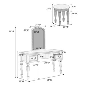 BOBKONA Metro Vanity with Stool, Grey