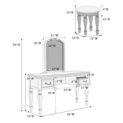 BOBKONA Metro Vanity with Stool, Grey