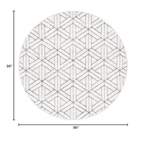 Rugs.com Lattice Trellis Collection Rug – 8 Ft Round White Low-Pile Rug Perfect for Kitchens, Dining Rooms