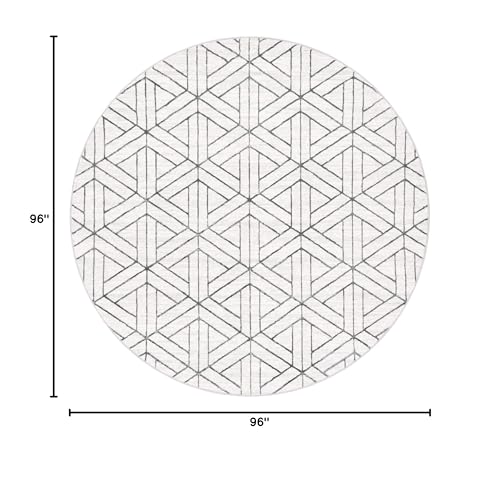 Rugs.com Lattice Trellis Collection Rug – 8 Ft Round White Low-Pile Rug Perfect for Kitchens, Dining Rooms