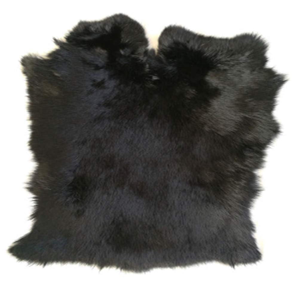 Natural Rabbit Fur Pelt Craft Grade Rabbit Pelts 10" by 14" Sewing Quality Leather Rug Blanket,Dye Black,1 Pack