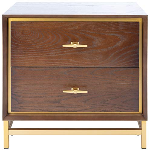 SAFAVIEH NST6401B, 23" W x 16" L x 21.5" H, Walnut/Brass