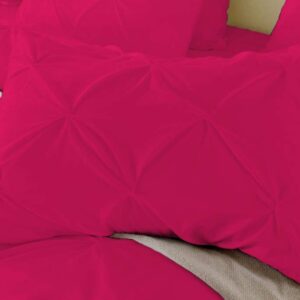 Hot Pink Pintuck Pinch Pleat Pattern Full/Queen Size 100% Cotton 800 TC Duvet Cover Sets Pinch Pleated 3pc Duvet Cover Set Zipper & Corner Ties Rectangle Pattern Decorative Pintuck Pillow Shams