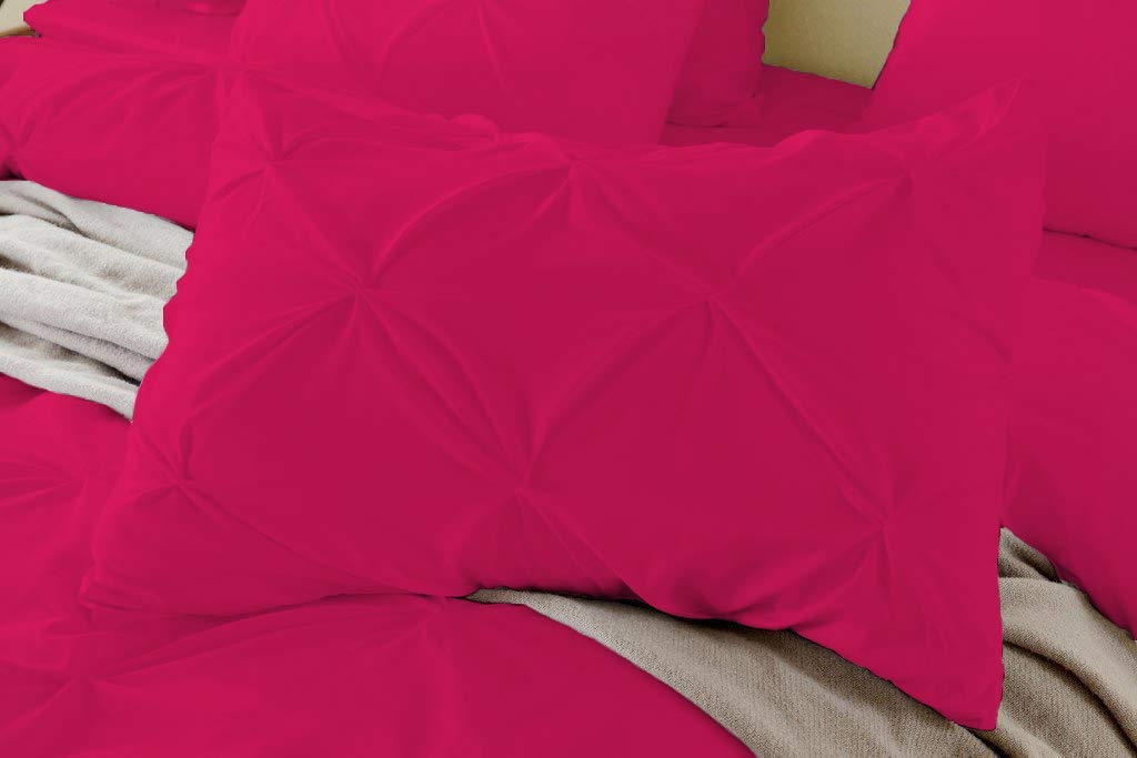 Hot Pink Pintuck Pinch Pleat Pattern Full/Queen Size 100% Cotton 800 TC Duvet Cover Sets Pinch Pleated 3pc Duvet Cover Set Zipper & Corner Ties Rectangle Pattern Decorative Pintuck Pillow Shams