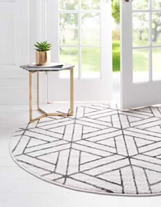 rugs.com lattice trellis collection rug – 8 ft round white low-pile rug perfect for kitchens, dining rooms