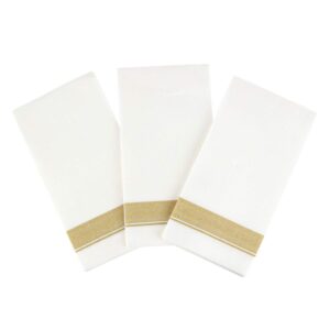 Rectangle Cloth-Like White Napkins with Gold Border, 50 Pack Fancy Paper Napkins, 22" x 22" Disposable Dinner Napkins - Decorative Party Napkins for Weddings, Dinners, Upscale Parties & Events