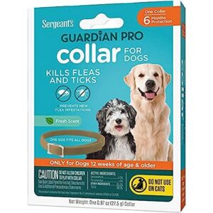 sergeant's guardian pro flea & tick collar for dogs, kills fleas & ticks, long lasting protection for 6 months, fresh scent, one size fits all, 1 collar