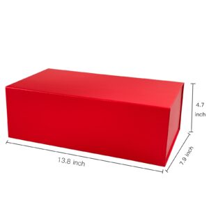 WRAPAHOLIC 1 Pcs 13.8x7.9x4.7 Inches Red Gift Box with lids - Collapsible Gift Box with Magnetic Closure and 2 Pcs White Tissue Paper, Perfect for Birthday, Party, Holiday, Wedding, Graduation