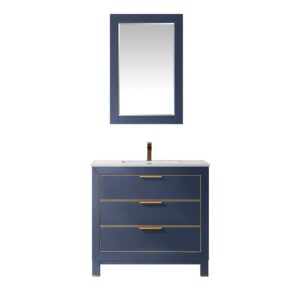 altair design jackson 36" carrara white stone countertop single vanity w/mirror royal blue