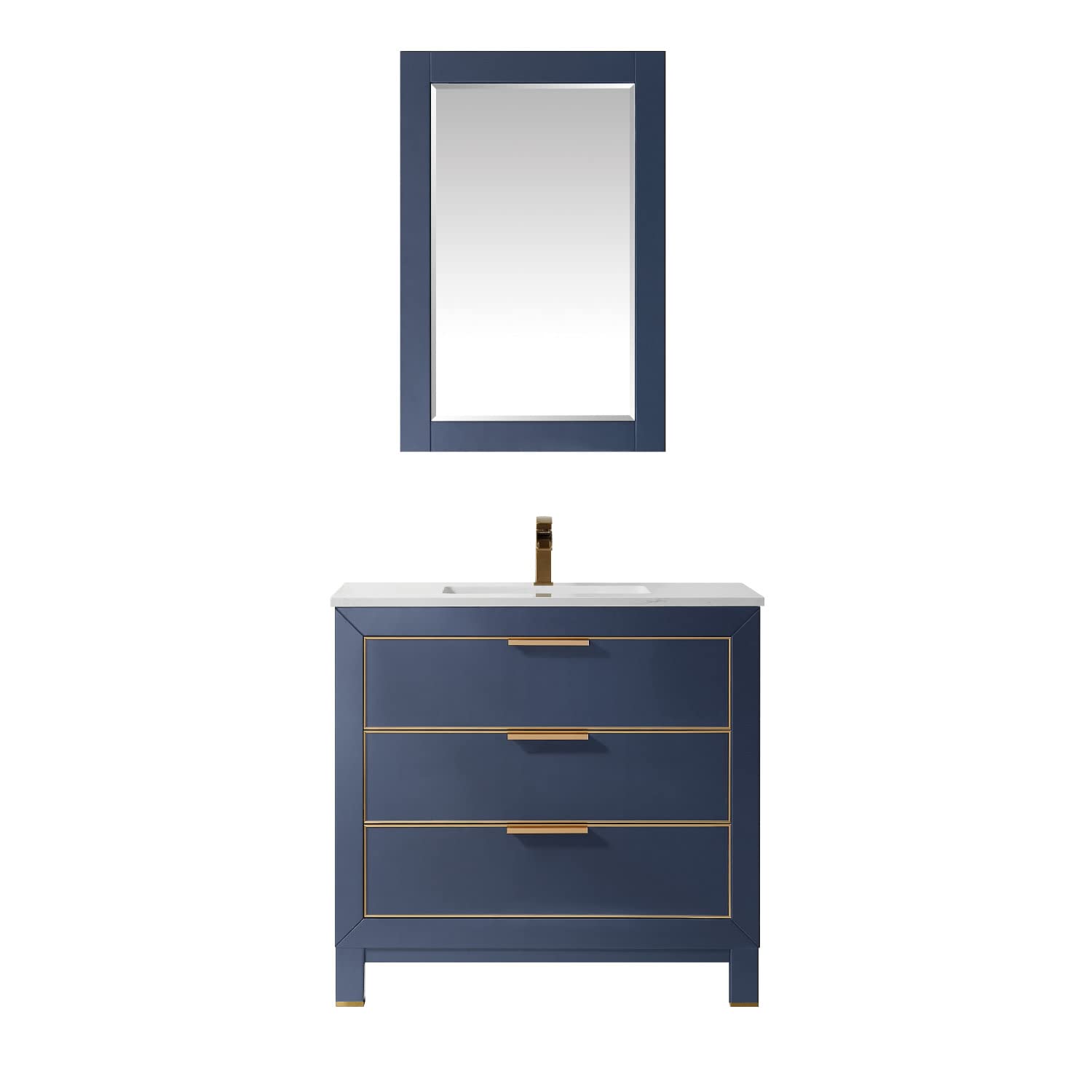 Altair Design Jackson 36" Carrara White Stone Countertop Single Vanity w/Mirror Royal Blue