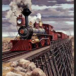 Panel - Wyoming Locomotive Train Engine Scenic Cotton Fabric Digitally Printed 36" Panel - for Sewing Projects by Alina Natetkova