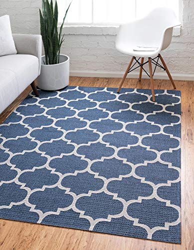 Rugs.com Georgia Collection Rug – 7' x 10' Navy Blue Flatweave Rug Perfect for Living Rooms, Large Dining Rooms, Open Floorplans