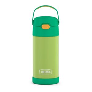 thermos funtainer water bottle with straw - 12 ounce, lime/orange - kids stainless steel vacuum insulated water bottle with lid