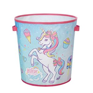 Idea Nuova JoJo Siwa Believe in Your Dreams Unicorn 3 Piece Collapsible Storage Set with Collapsible Ottoman, Bin and Figural Dome Pop Up Hamper, Pink