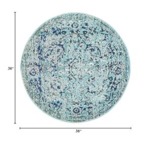 Rugs.com Fleur Collection Rug – 3' Round Light Blue Medium-Pile Rug Perfect for Kitchens, Dining Rooms