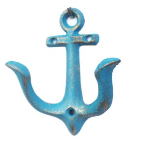 realideas Blue Rustic Cast Iron Nautical Anchor Design Wall Hooks Coat Rack Antique Shabby Chic Bathroom Towel Hook Key Holder