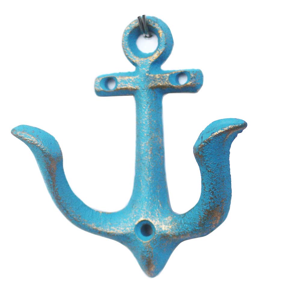 realideas Blue Rustic Cast Iron Nautical Anchor Design Wall Hooks Coat Rack Antique Shabby Chic Bathroom Towel Hook Key Holder