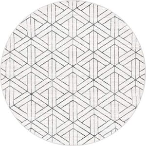 Rugs.com Lattice Trellis Collection Rug – 8 Ft Round White Low-Pile Rug Perfect for Kitchens, Dining Rooms