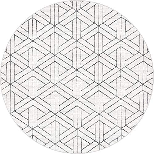 Rugs.com Lattice Trellis Collection Rug – 8 Ft Round White Low-Pile Rug Perfect for Kitchens, Dining Rooms