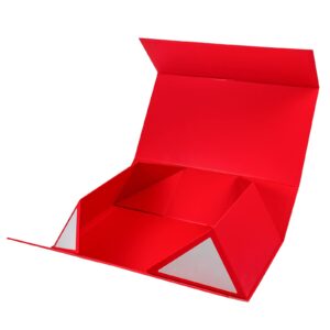 WRAPAHOLIC 1 Pcs 13.8x7.9x4.7 Inches Red Gift Box with lids - Collapsible Gift Box with Magnetic Closure and 2 Pcs White Tissue Paper, Perfect for Birthday, Party, Holiday, Wedding, Graduation