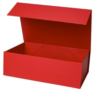 wrapaholic 1 pcs 13.8x7.9x4.7 inches red gift box with lids - collapsible gift box with magnetic closure and 2 pcs white tissue paper, perfect for birthday, party, holiday, wedding, graduation