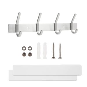 coat rack wall mounted,stainless steel silver towel racks with 4 hooks for bathroom kitchen bedroom door