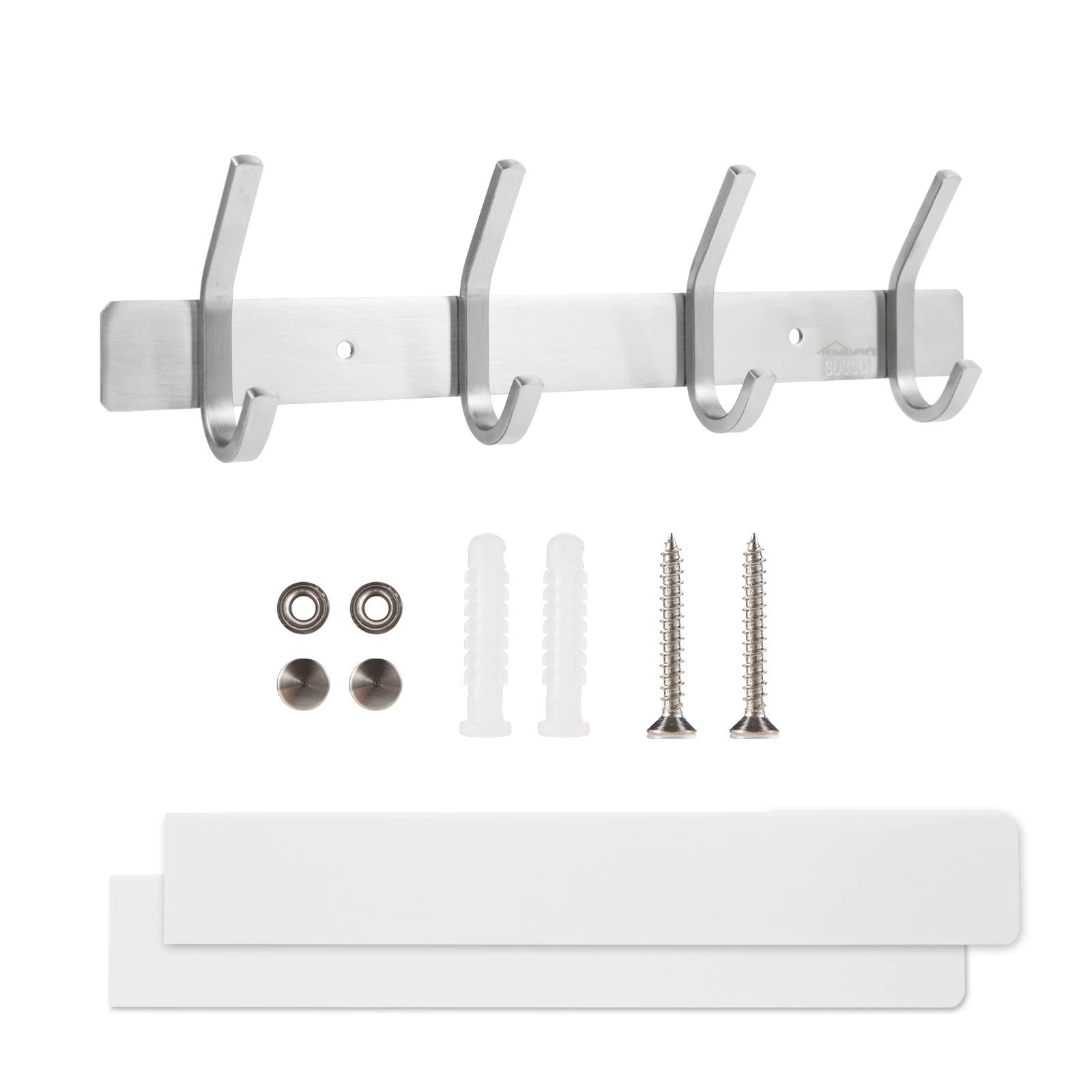 Coat Rack Wall Mounted,Stainless Steel Silver Towel Racks with 4 Hooks for Bathroom Kitchen Bedroom Door