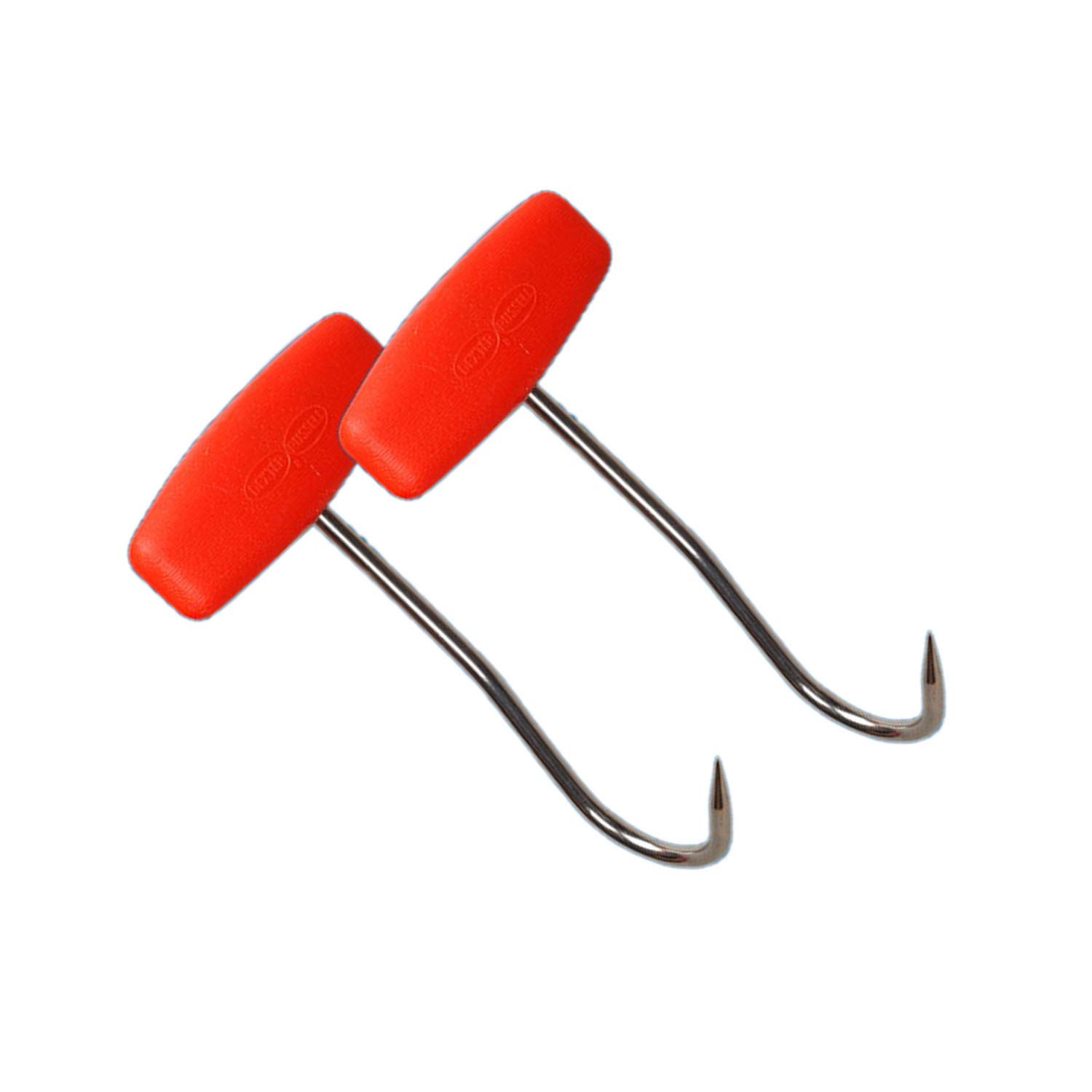 LGEGE 2 PCS Stainless Steel T Hooks with Orange Hook Plug,T-Handle Meat Boning Hook for Kitchen Butcher Shop Restaurant Tool (2xPlastic Orange Handle)