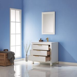 Altair Design Jackson 36" Carrara White Stone Countertop Single Vanity w/Mirror Royal Blue