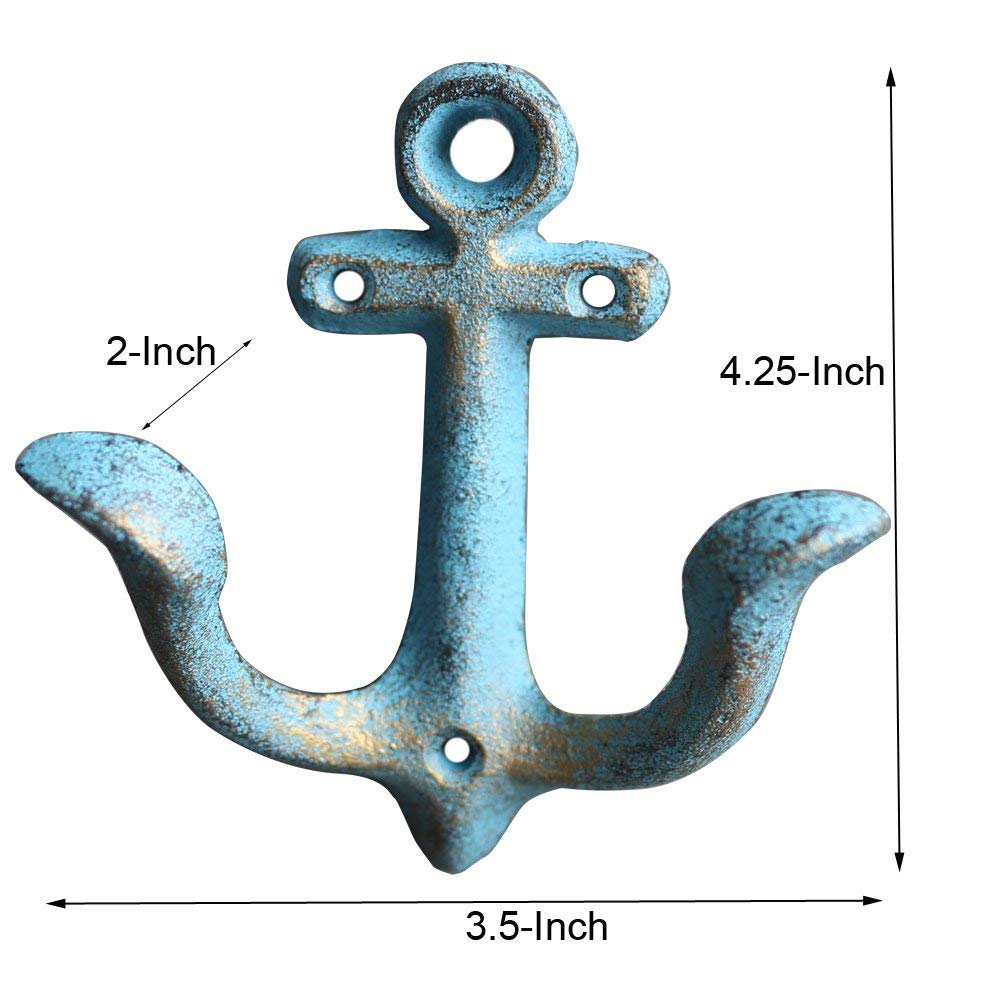 realideas Blue Rustic Cast Iron Nautical Anchor Design Wall Hooks Coat Rack Antique Shabby Chic Bathroom Towel Hook Key Holder