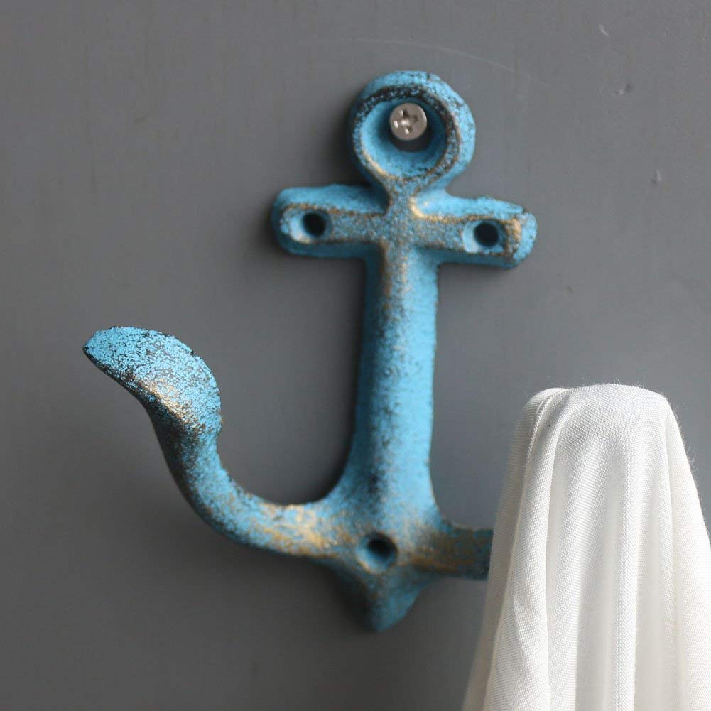 realideas Blue Rustic Cast Iron Nautical Anchor Design Wall Hooks Coat Rack Antique Shabby Chic Bathroom Towel Hook Key Holder