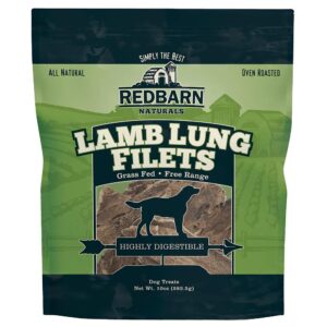 redbarn all-natural lamb lung filets for dogs - premium grain-free single ingredient dental treats - made in usa with no artificial ingredients - 10 oz bag