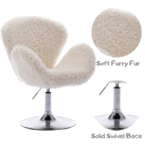 CIMOO White Makeup Vanity Chair, Swviel Furry Home Office Chair with Wheels Arms, Fluffy Accent Chair for GirlsTeens Bedroom Living Room, Cream Curly Fur