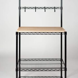 Omega 18" Deep x 42" Wide x 74" High Deluxe Black Bakers Rack with Top Shelf & Butcher Block