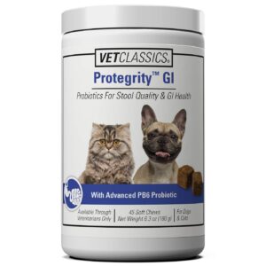 vet classics protegrity gi probiotics for dogs & cats for stool quality & gastrointestinal health, supports gi health in stressed & imbalanced, 45 soft chews