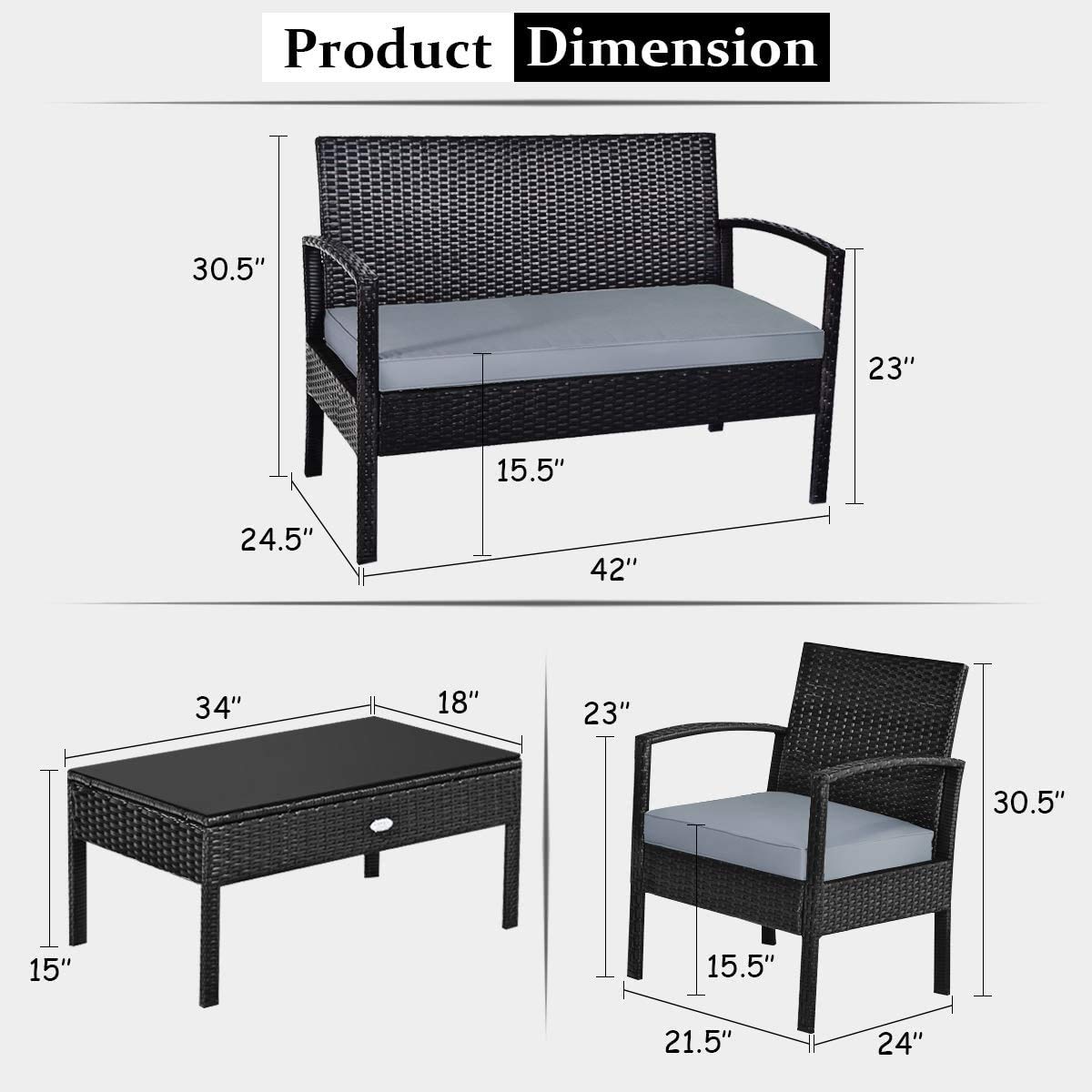 ARLIME 4 Piece Outdoor Patio Furniture Set, All-Weather Rattan Sectional Sofa W/Removable & Washable Cushion, Modern Conversation Sofa for Garden, Balcony, Swimming Pool