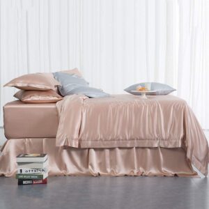 Orose 22 Momme Silk Duvet Covers 100% Mulberry Silk Comforter Bed Cover Silk Sheets… (Sweet Pink, Queen)